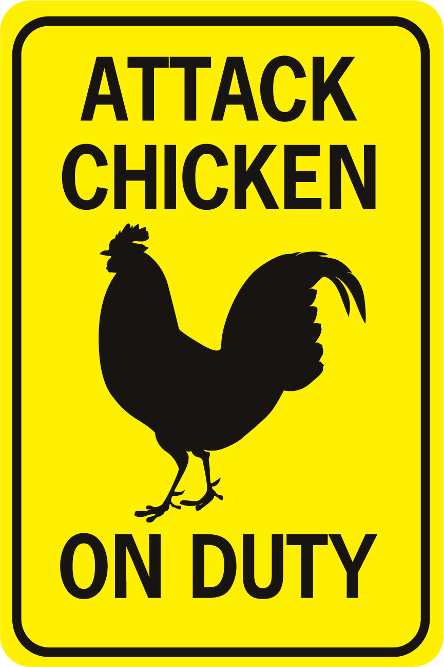 Attack chicken on duty (rooster) rectangle Funny aluminum sign - World ...