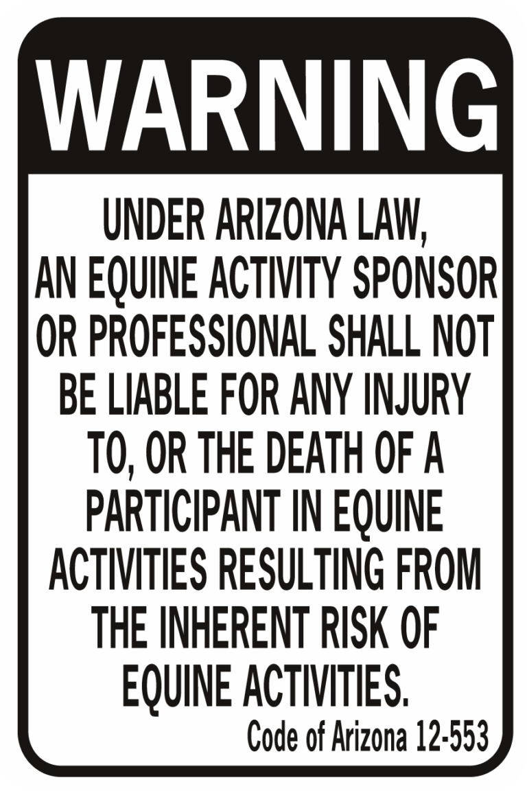 Horse Arizona Equine Liability Law Sign - World Famous Sign Co.